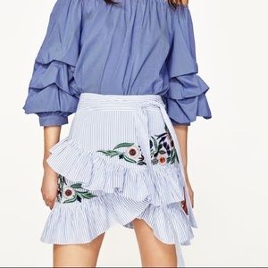Zara | Skirts | Zara Striped Floral Embroidered Ruffle | Poshmark